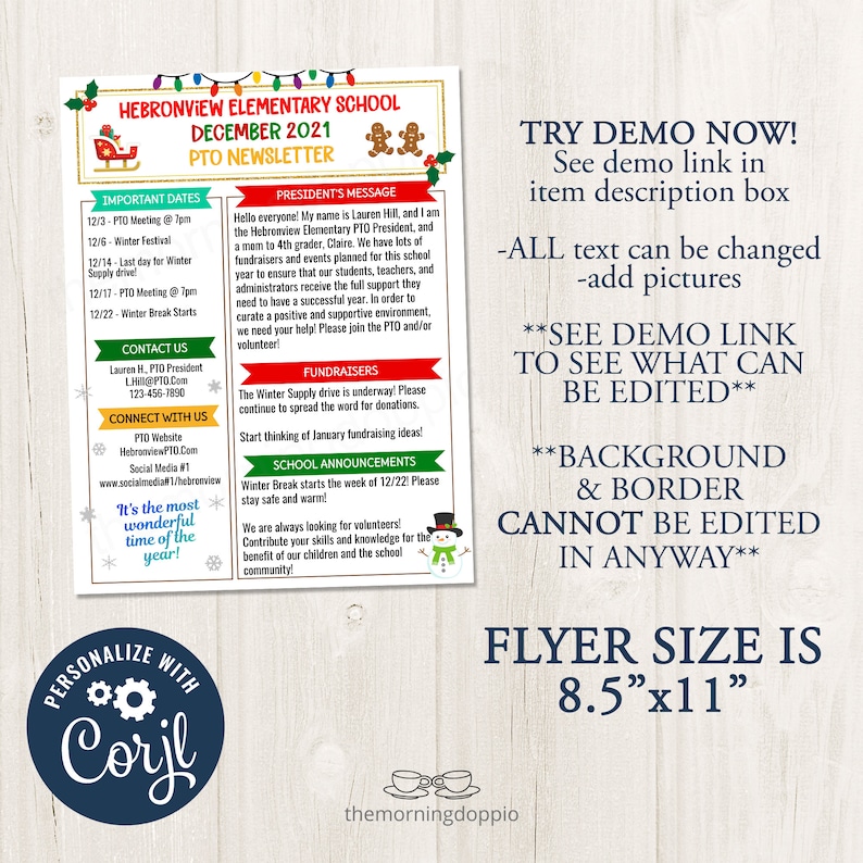 Editable December PTO PTA Newsletter Flyer Printable School - Etsy