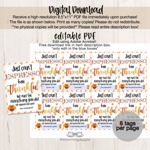 Printable/editable Thankful for You Coffee Gift Tag, Starbucks ...