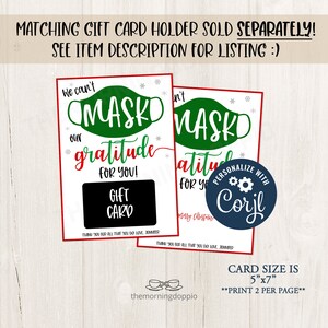 Printable/editable Can't MASK Gratitude Christmas Holiday Gift Tag for ...