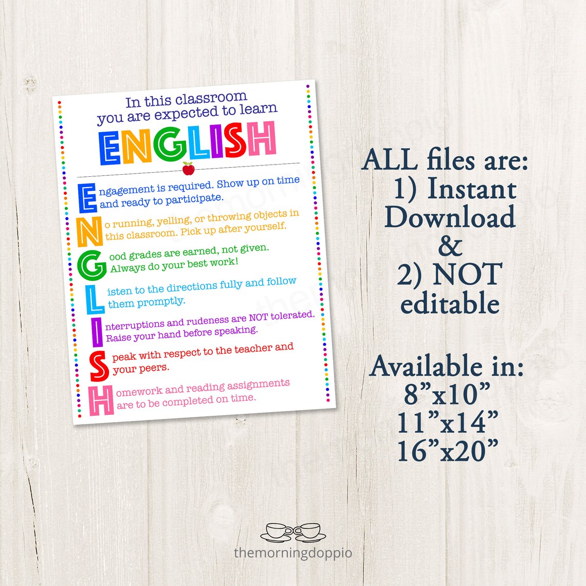 Printable English Classroom Rules Poster Decor Decoration - Etsy