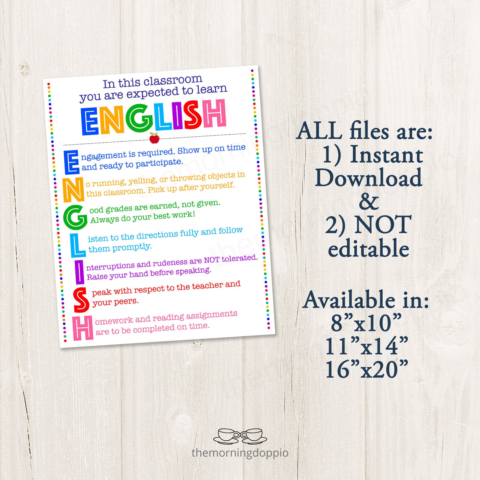 Printable English Classroom Rules Poster Decor Decoration - Etsy UK