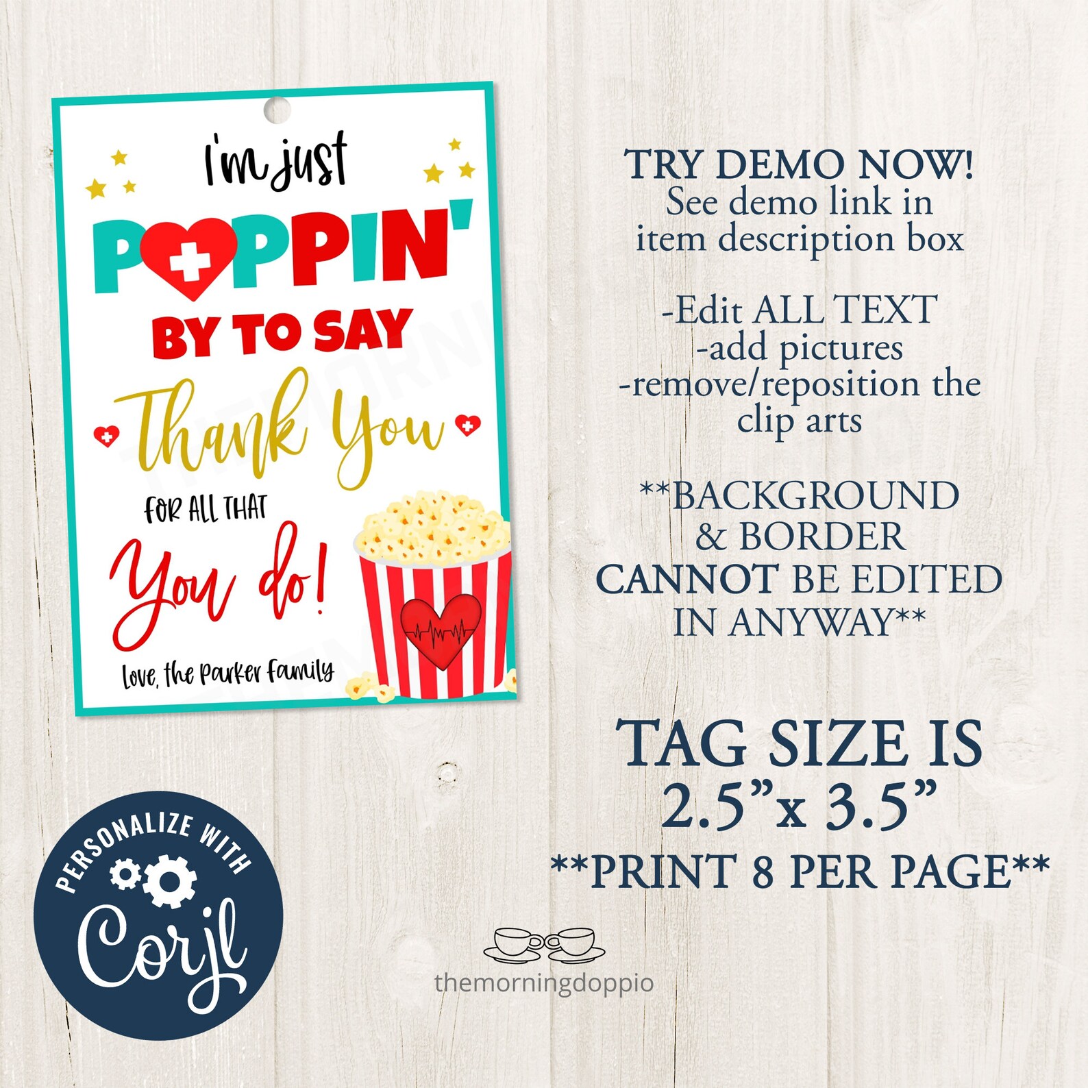 Printable/editable Just Poppin by to Say Thank You Popcorn - Etsy