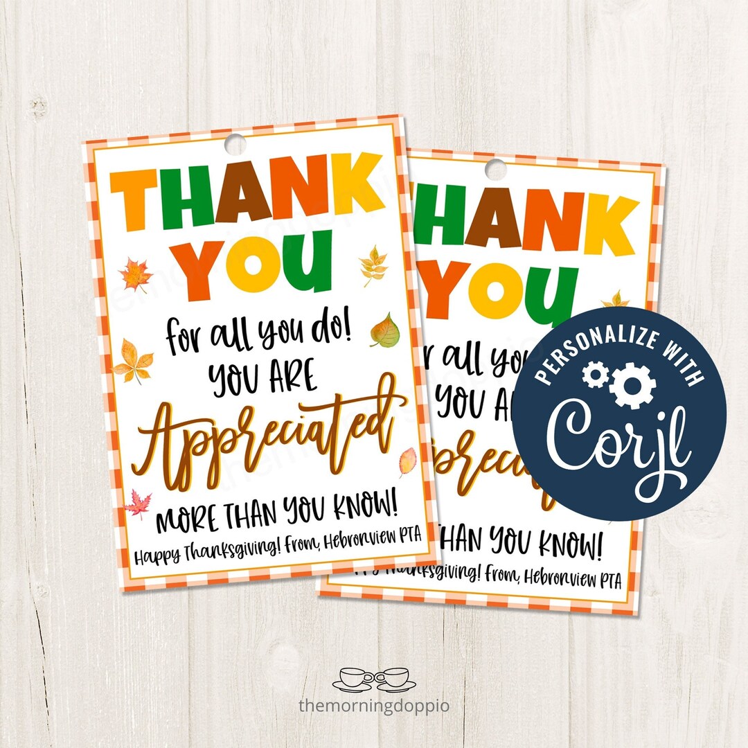 Printable/editable Thank You Appreciation Fall Thanksgiving Gift Tag ...