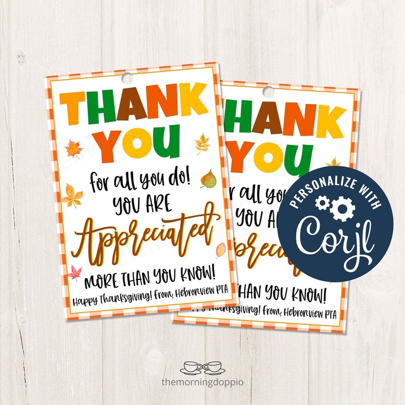 Printable/editable Thank You Appreciation Fall Thanksgiving - Etsy