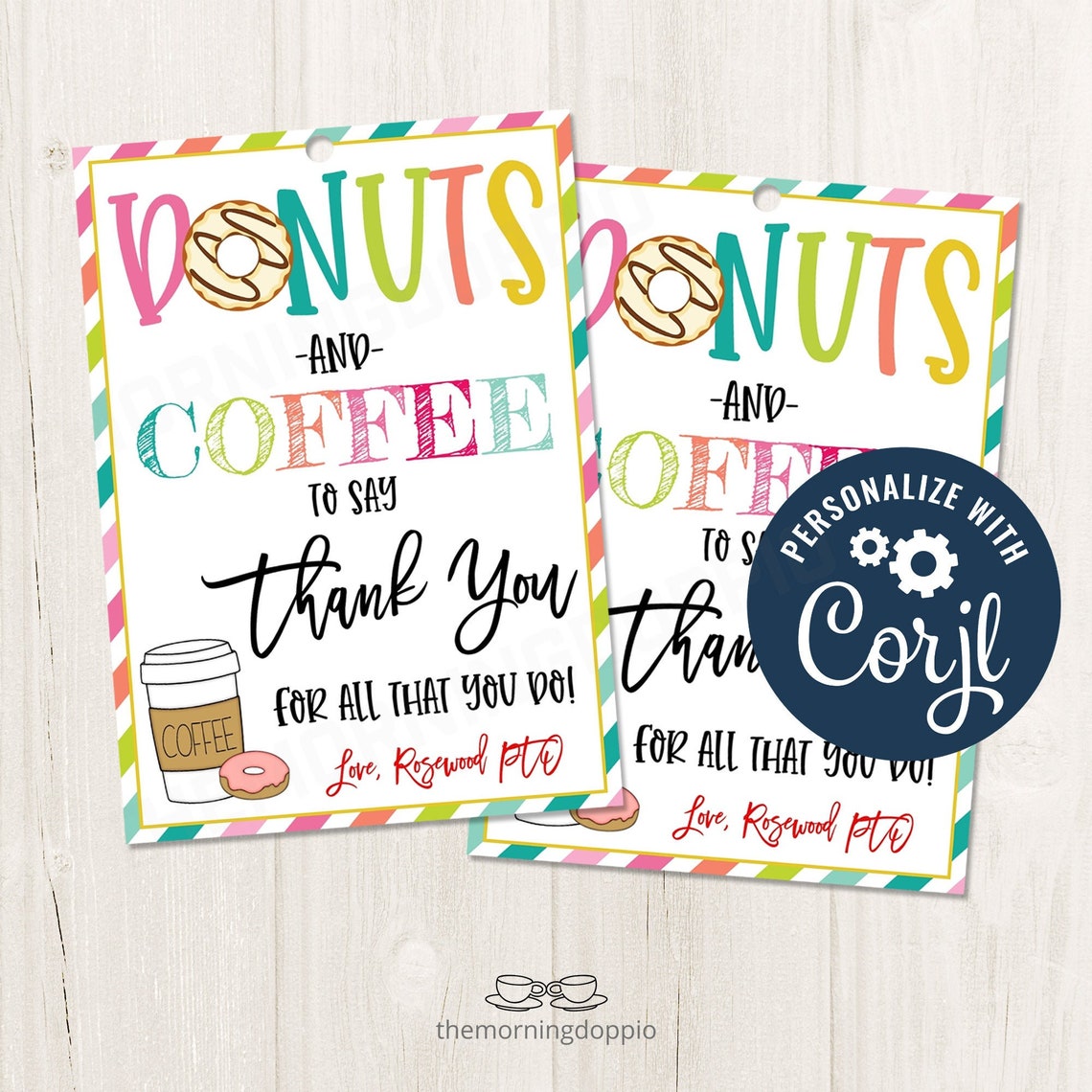 Printable/editable Donut and Coffee Thank You Gift Tag for - Etsy