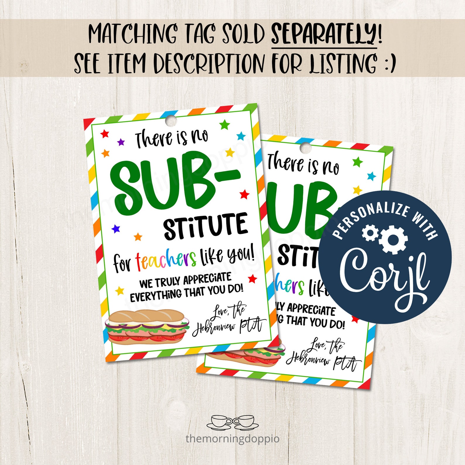 Printable/editable No Substitute Like You Sub Sandwich Gift | Etsy