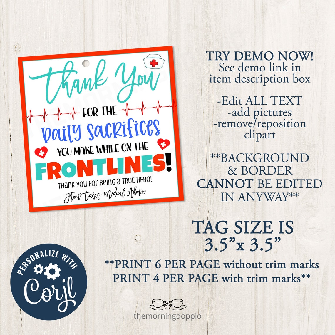 Printable/editable Thank You for Being a Frontline Hero Gift - Etsy