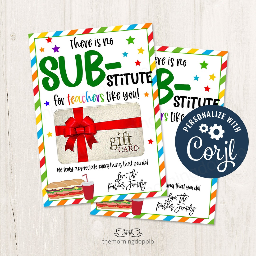Printable/editable No Substitute Like You Sub Sandwich Gift Card Holder ...