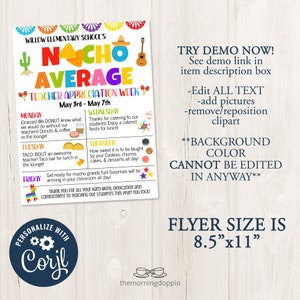 Printable/editable Nacho Average Teacher Appreciation Week Itinerary ...