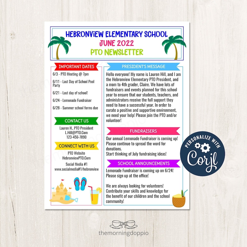 Editable June PTO PTA Newsletter Flyer Printable School Year - Etsy