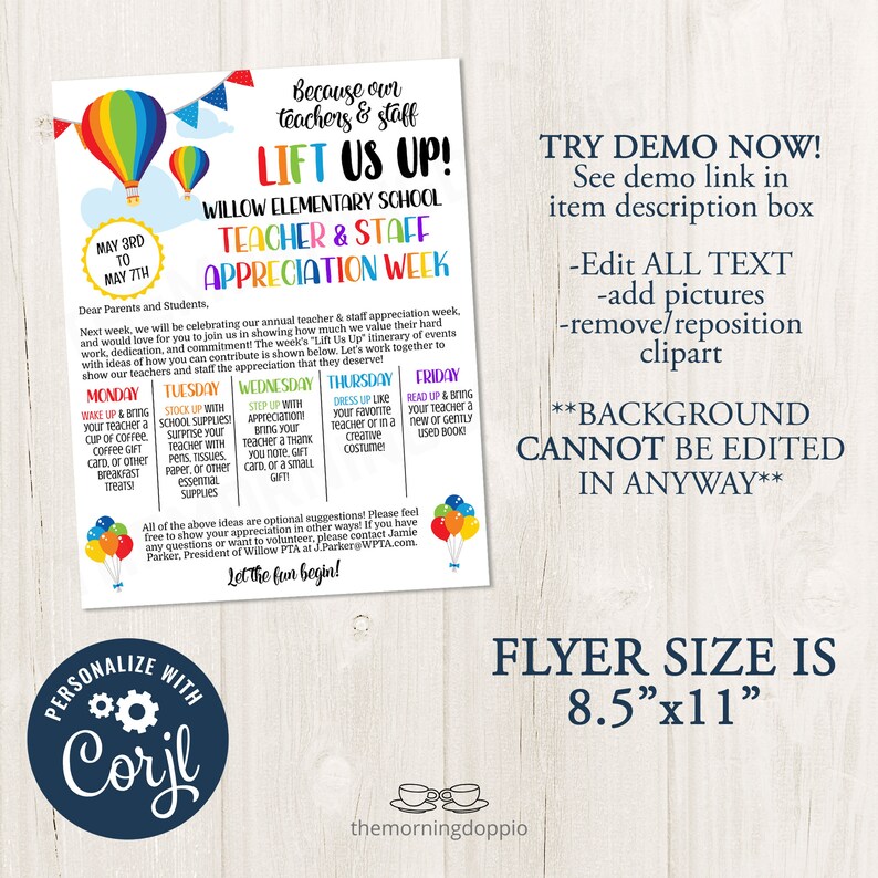 Printable/editable Lift Us up Teacher Staff Appreciation Week - Etsy