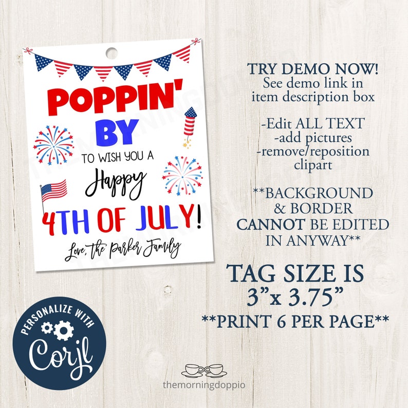 Printable/Editable Poppin by to wish you a happy fourth of | Etsy