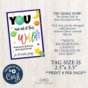 Printable/editable You Are Out of This World Moon Planet Solar System ...