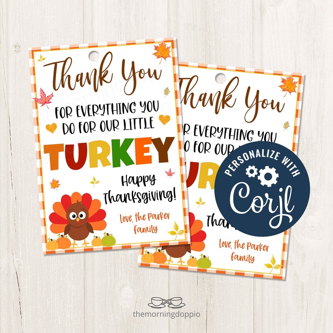 Printable/editable Thanksgiving Turkey Thank You Fall Gift Tag for ...