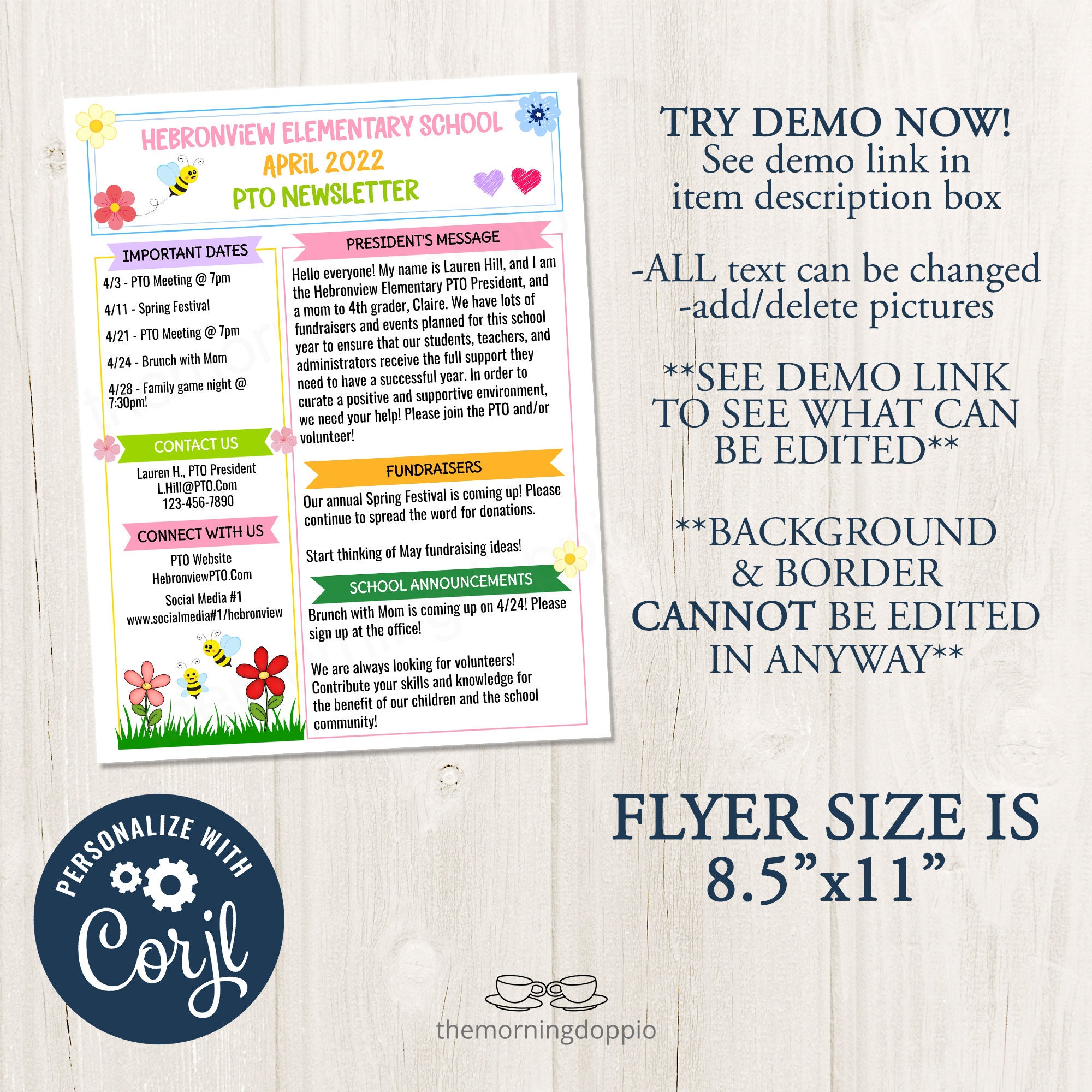 Editable April PTO PTA Newsletter Flyer Printable, School Year Parent ...