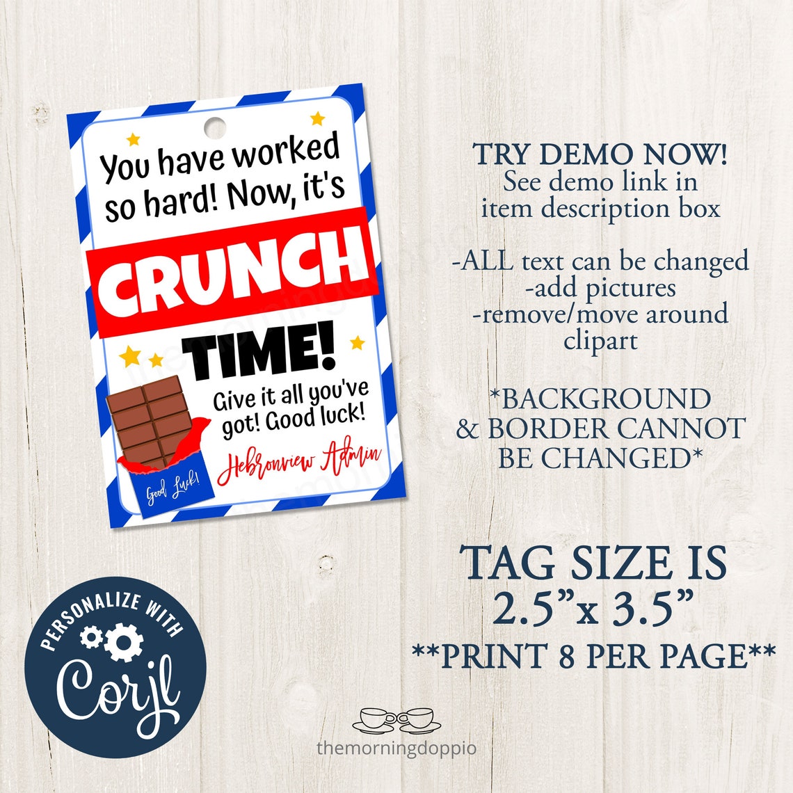 Printable/editable It's Crunch Time Good Luck Gift Tag for - Etsy