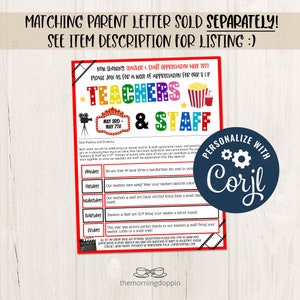 Printable/editable Movie Theme VIP Star Teacher and Staff Appreciation ...