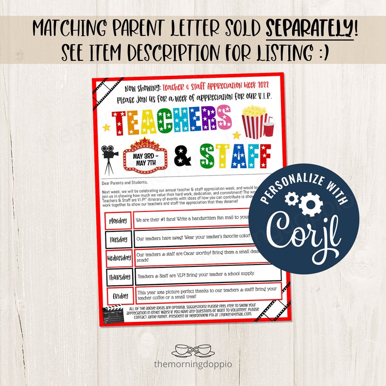 Printable/editable Movie Theme VIP Star Teacher and Staff Appreciation ...