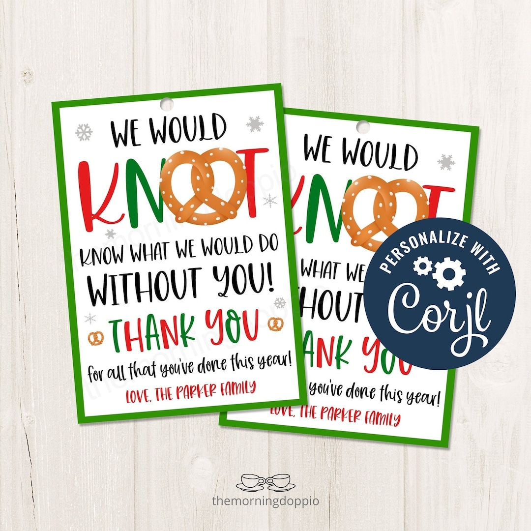 Printable/editable Pretzel KNOT Gift Tag for Christmas Holiday Winter ...
