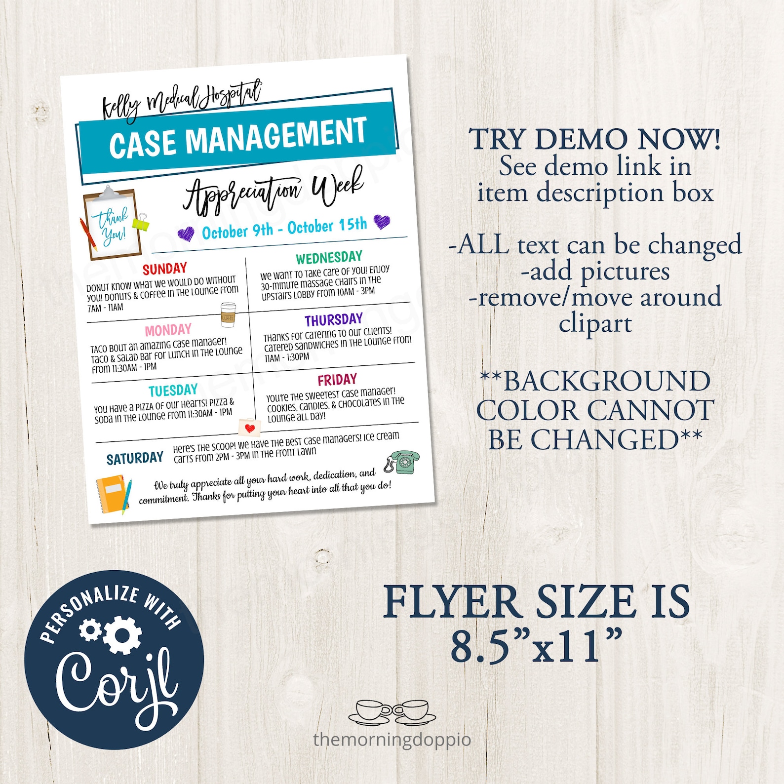 Printable/editable Case Management Week Appreciation Itinerary Flyer ...