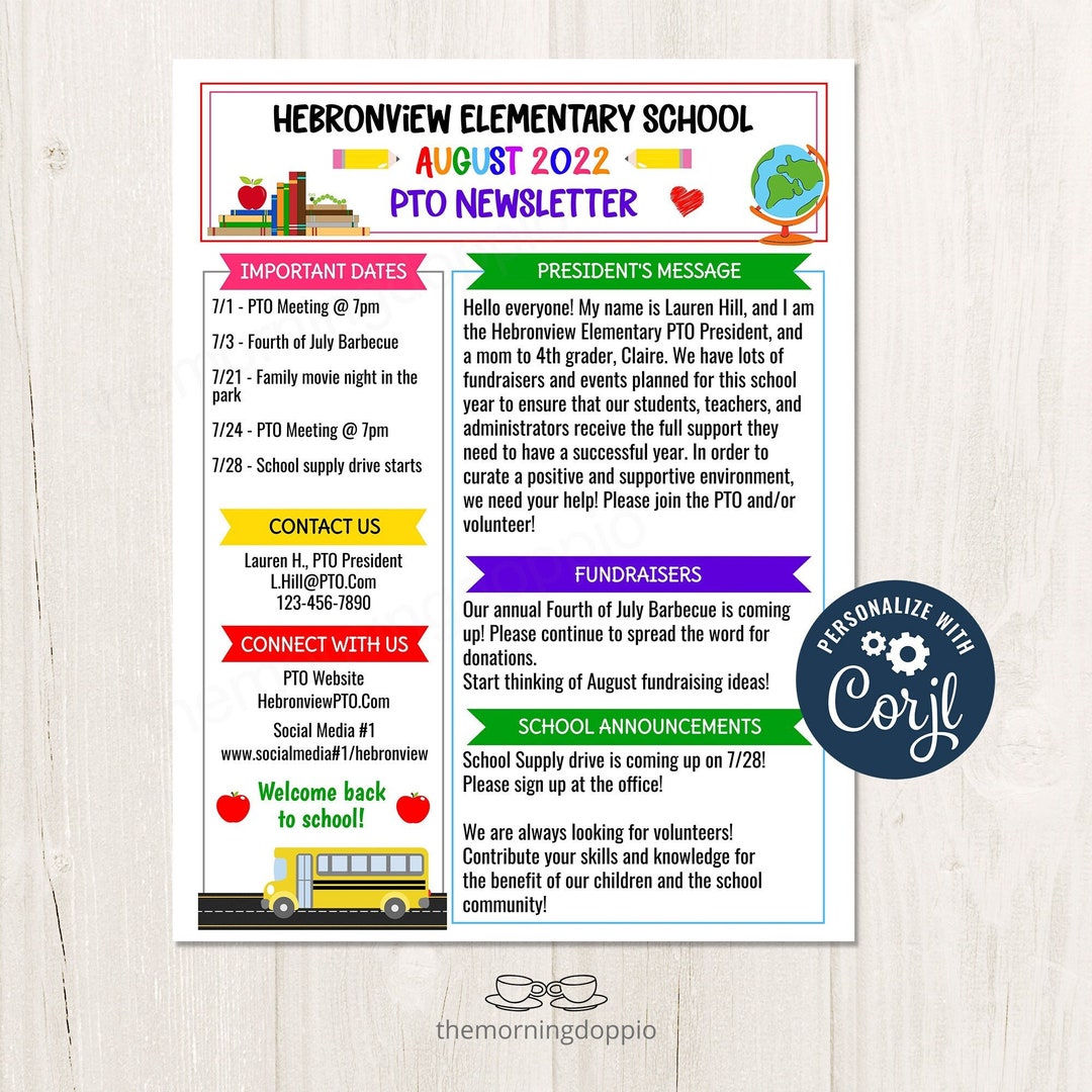Editable August PTO PTA Newsletter Flyer Printable, School Year Parent ...
