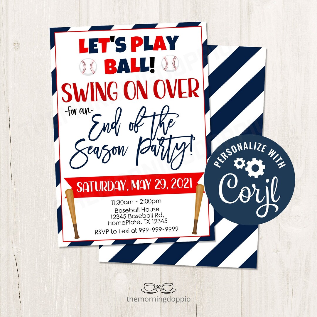 Baseball End of the Season Party Invitation Digital Editable Template ...