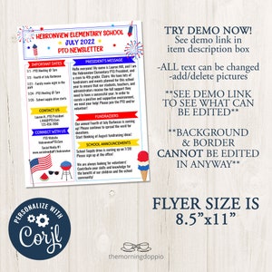 Editable July PTO PTA Newsletter Flyer Printable, School Year Parent ...