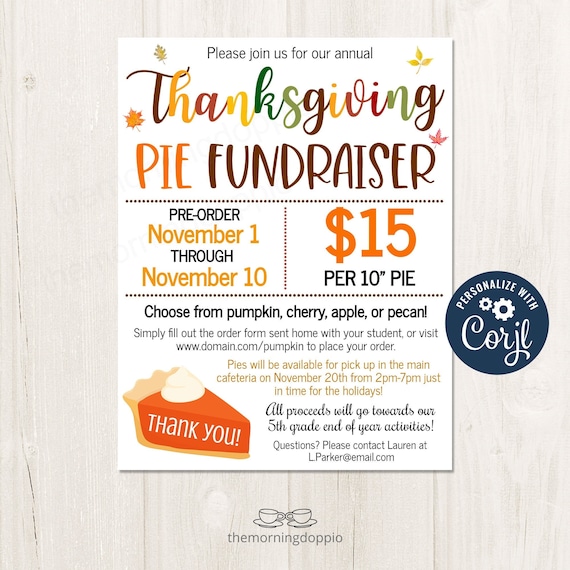 Thanksgiving Pie Fundraiser Flyer Printable Editable Fall Pie - Etsy