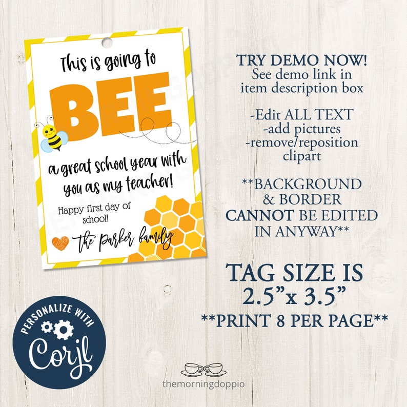 Printable/editable This is Going to Bee a Great School Year - Etsy