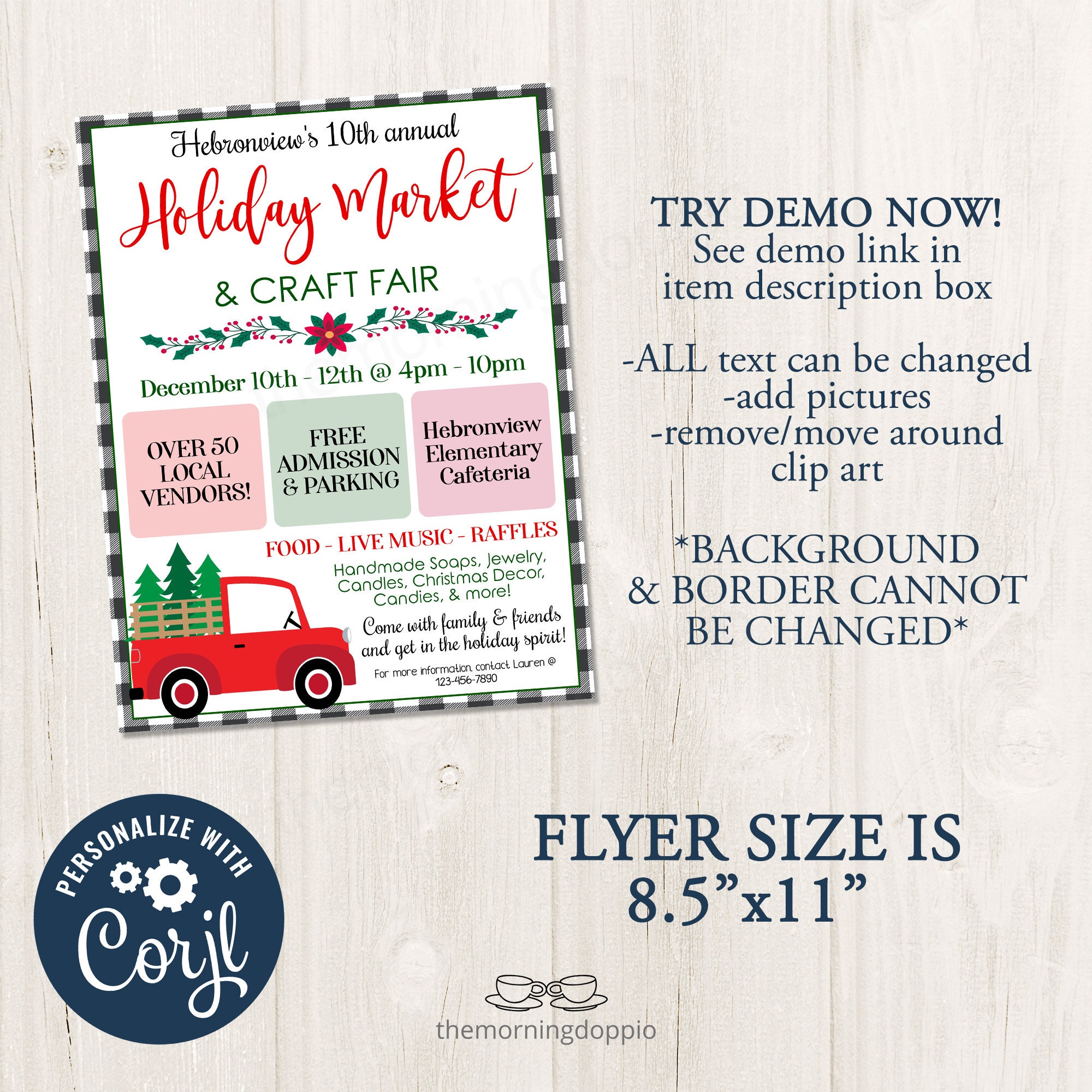 Holiday Market Craft Fair Flyer Printable Editable Christmas Holiday ...