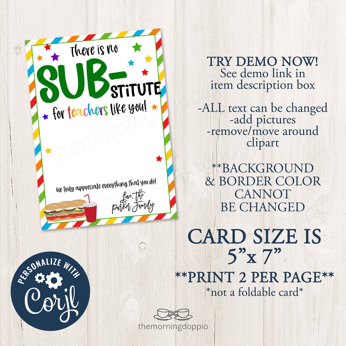Printable/editable No Substitute Like You Sub Sandwich Gift - Etsy