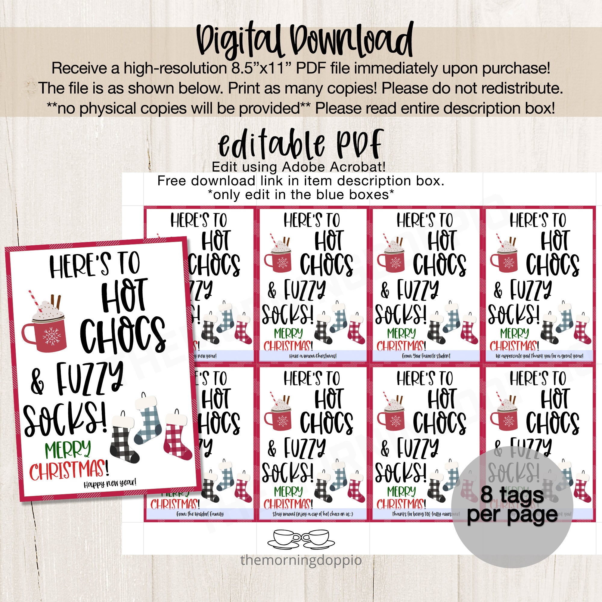 Printable/editable Here's to Hot Chocs and Fuzzy Socks Christmas Gift ...