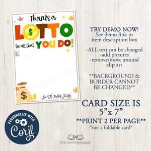 Printable/editable Thanks a Lotto for All You Do Fall Thanksgiving ...