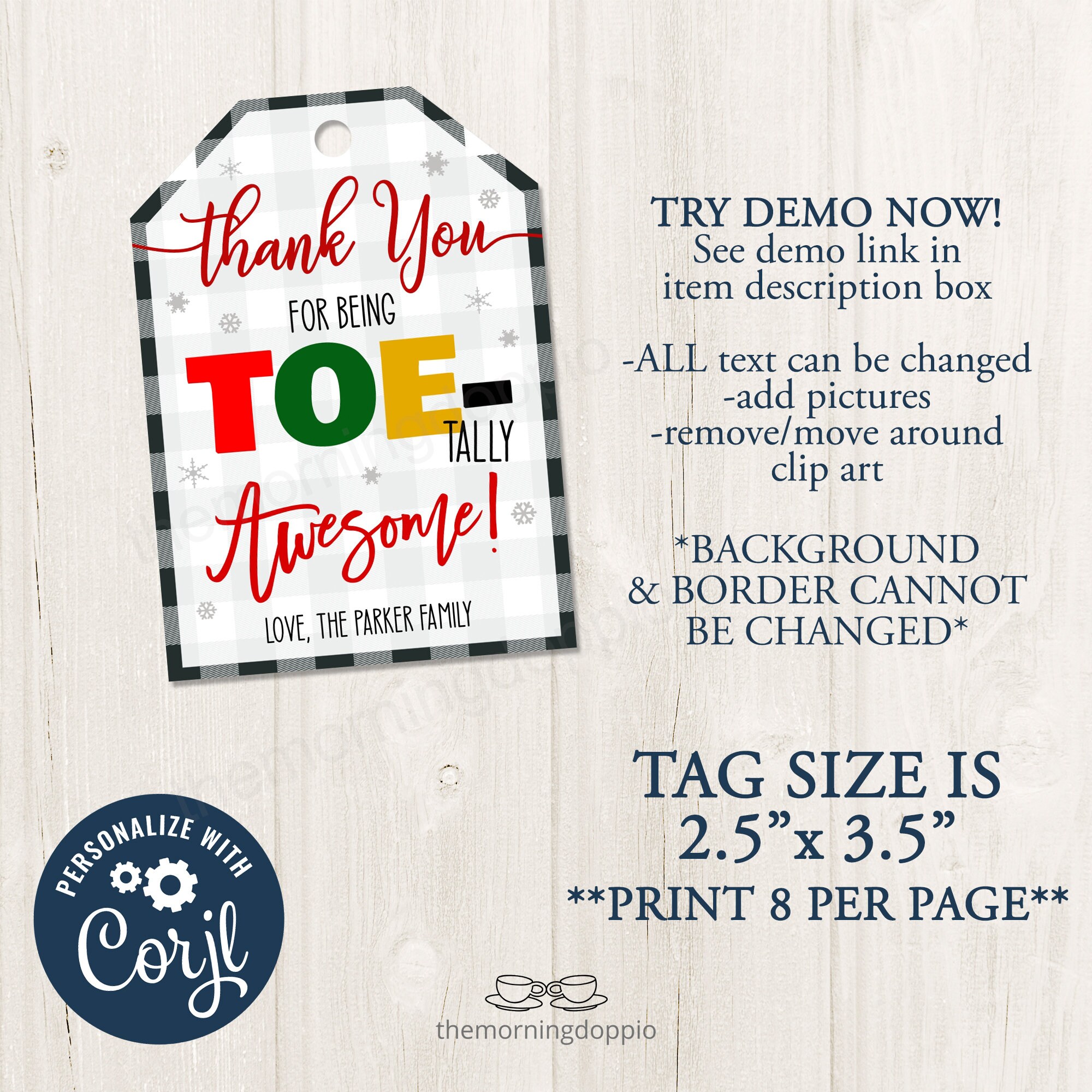 Printable/editable Thanks for Being Toe-tally Awesome Christmas Holiday ...