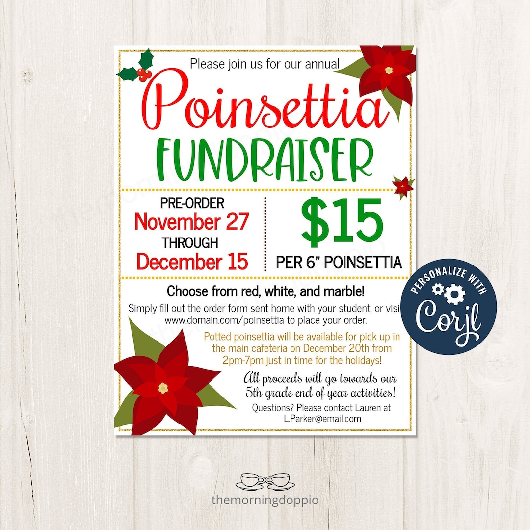 Poinsettia Holiday Christmas Fundraiser Flyer, Printable Editable Flyer ...