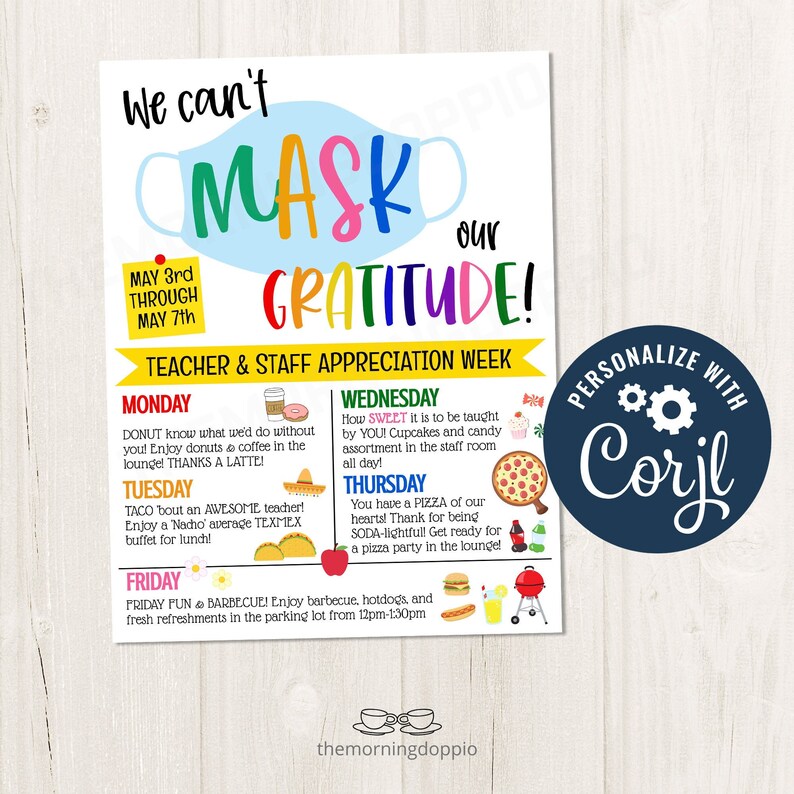 Printable/editable Can't MASK Our Gratitude Teacher and - Etsy