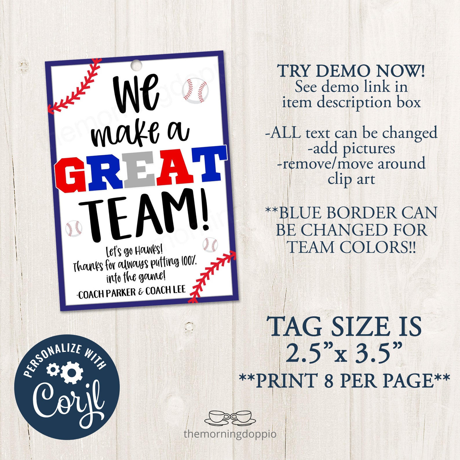 Printable/editable Baseball Team Gift Tag Baseball Game Day - Etsy