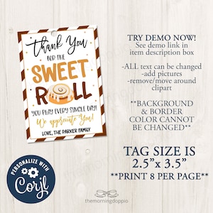 Printable/editable Thank You for the Sweet Roll You Play Cinnamon Roll ...