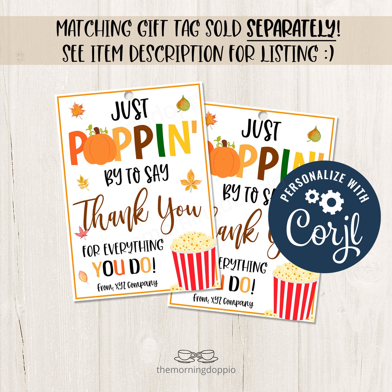 Printable Poppin by to Say Thank You Popcorn Appreciation Fall ...