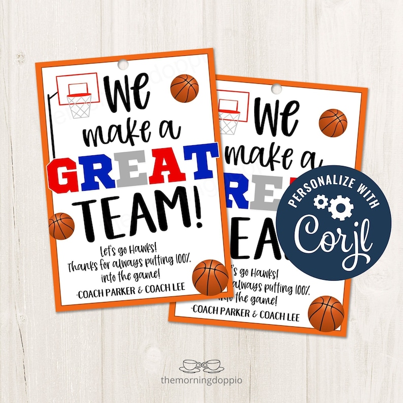 Printable/editable Basketball Team Gift Tag Basketball Game - Etsy