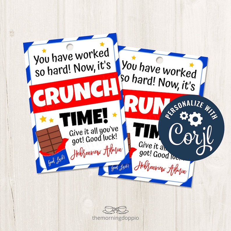 Printable/editable It's Crunch Time Good Luck Gift Tag for Team ...