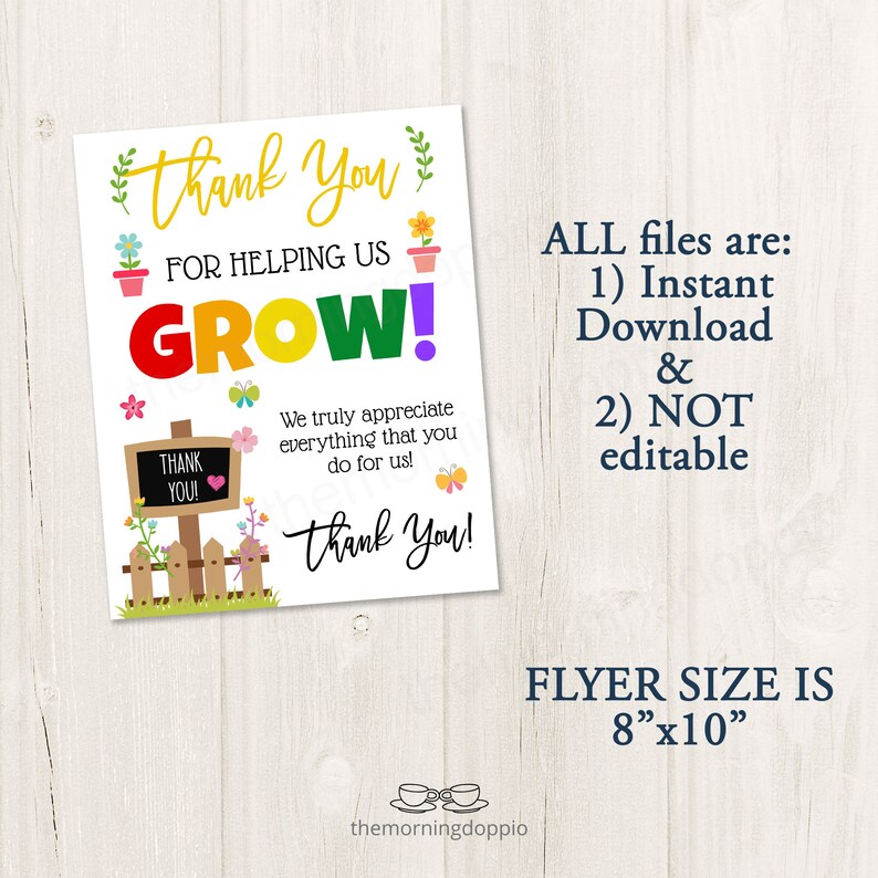Printable Thank You for Helping Me GROW Appreciation Thank You - Etsy