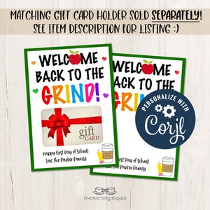Printable/editable Welcome Back to the Grind Coffee Gift Tag, Back to ...