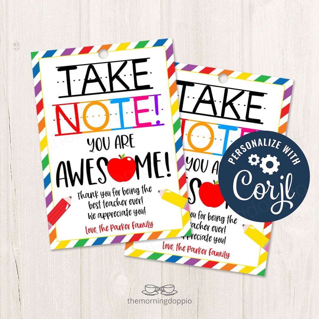 Printable/editable Take Note You Are Awesome Pencil Pen Notebook ...