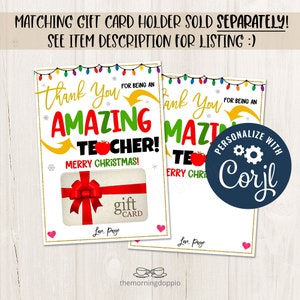 Printable/editable Amazing Teacher Christmas Gift Tag Happy Holidays ...