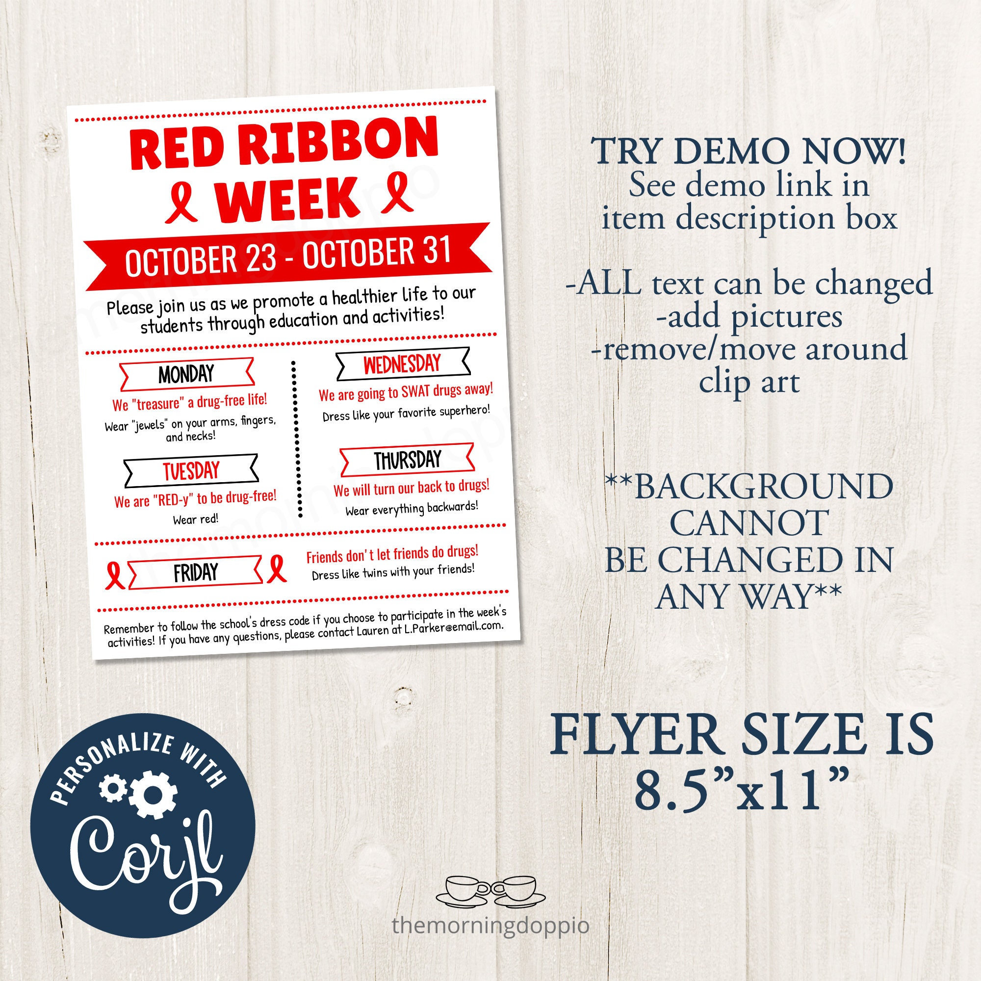 Red Ribbon Week Itinerary Flyer Template Printable Editable School PTO ...