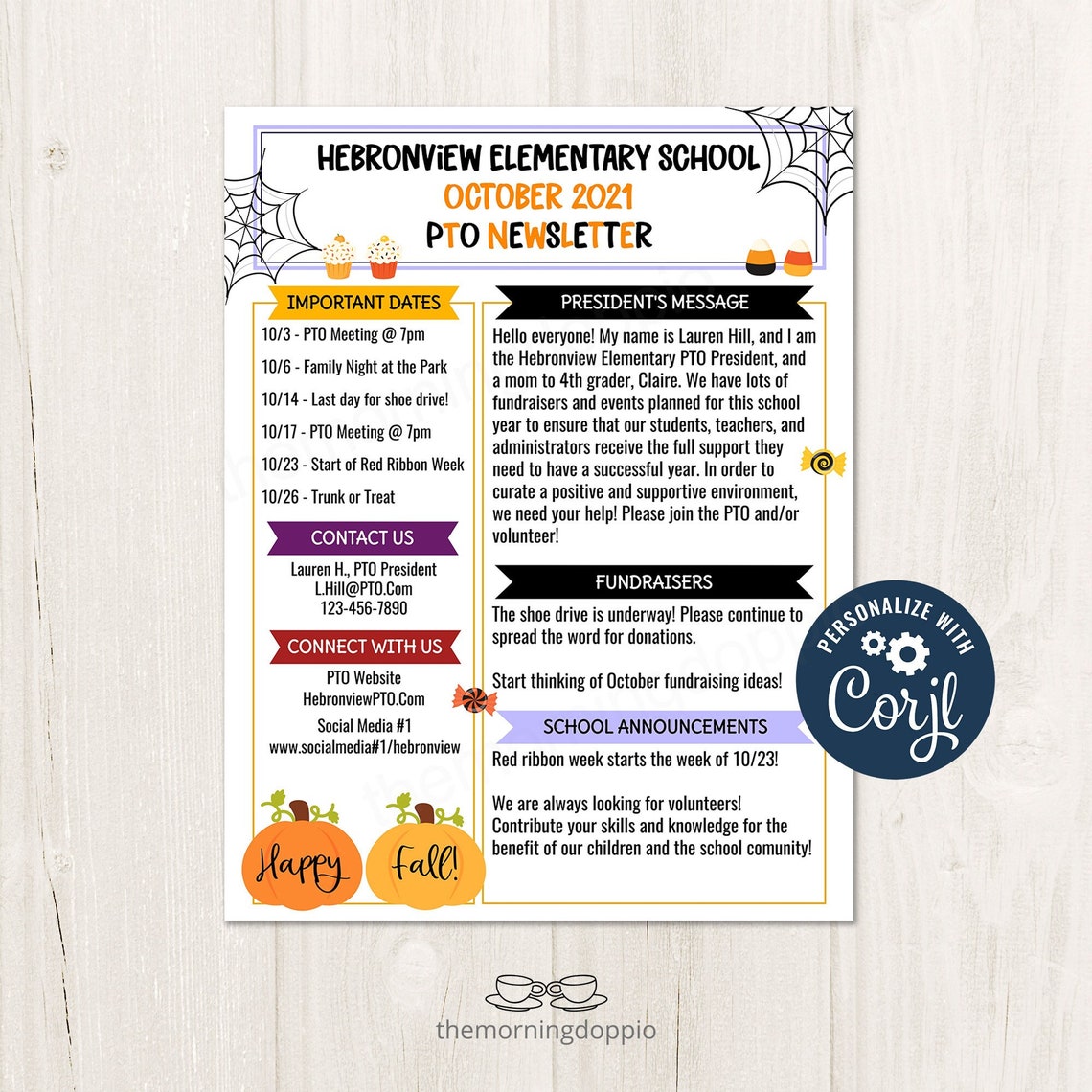 Editable October PTO PTA Newsletter Flyer Printable, School Year Parent ...