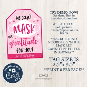 Printable/editable Can't MASK Gratitude for You Valentines Appreciation ...