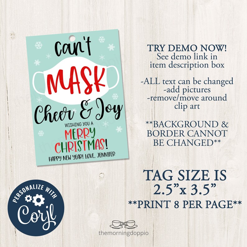 Printable/editable Can't Mask Cheer and Joy Gift Tag, Christmas Gift ...