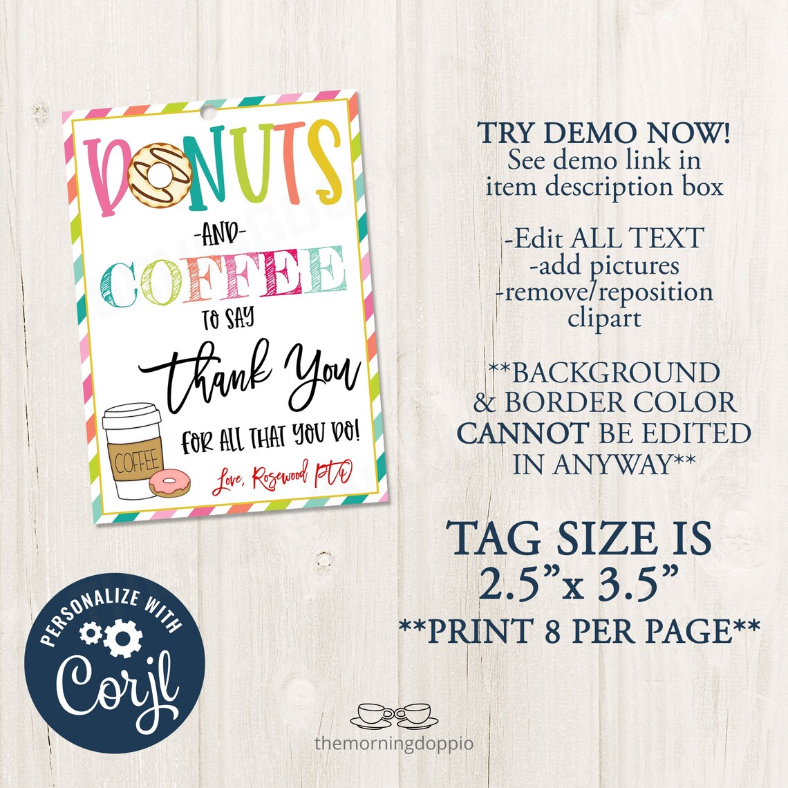 Printable/editable Donut and Coffee Thank You Gift Tag for - Etsy